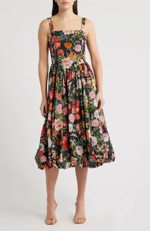 Julia Jordan Floral Basque Waist Fit & Flare Midi Dress - Black Multi