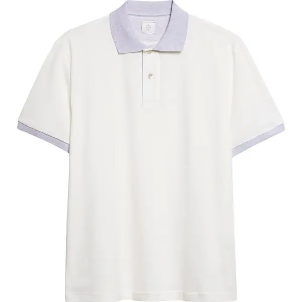 Eleventy Contrast Trim Cotton Piqué Polo - White/melange Light Grey