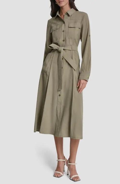 Dkny Fuji Long Sleeve Cargo Shirtdress - Light Fatigue
