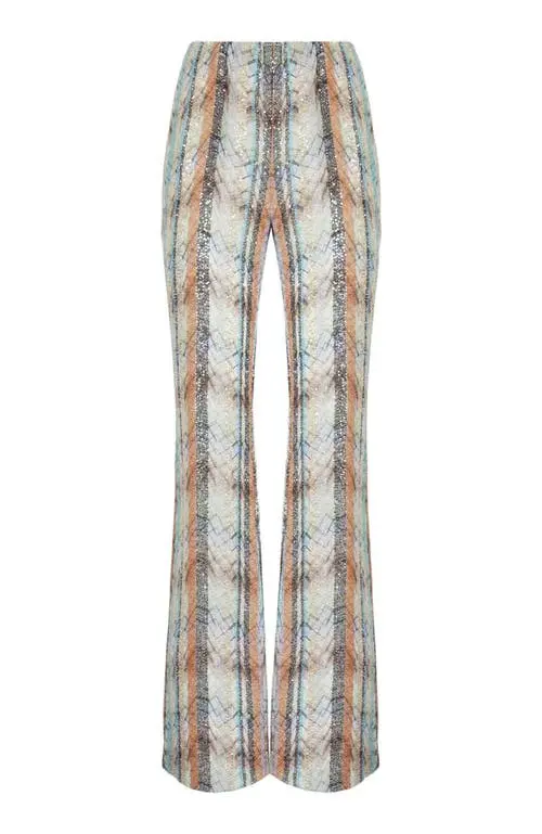 Missoni Flared Trousers In Viscose Lamé Blend With Multi-technique Knit And Sequins - Multicoloured