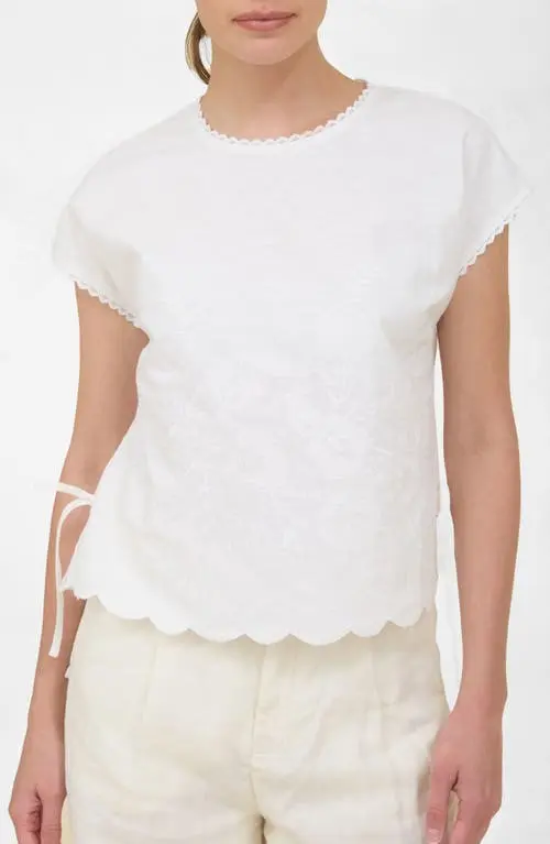 ZOE AND CLAIRE Embroidered Linen & Cotton Top - Off White