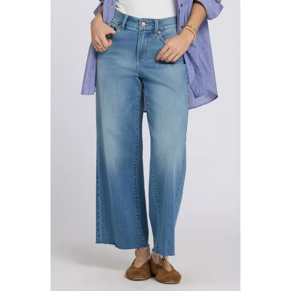 NYDJ Teresa Raw Hem Ankle Wide Leg Jeans - Port Sea