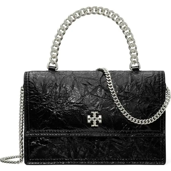 Tory Burch Kira Distressed Mini Top Handle Wallet On A Chain - Black
