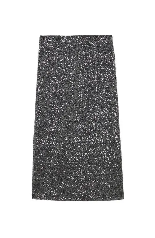 OTTOD'AME Longuette Sequined Skirt - Metallic Silver