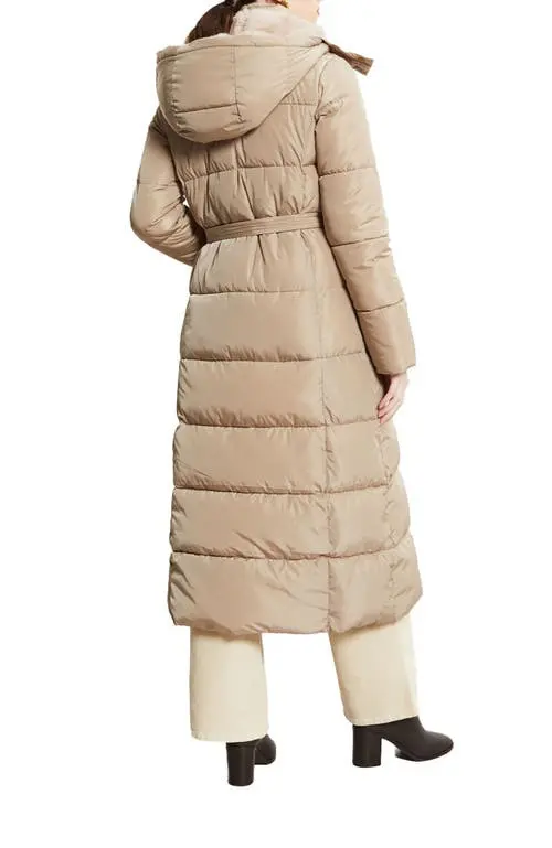 OTTOD'AME Quilted Puffer Long Jacket With Belt - Stone