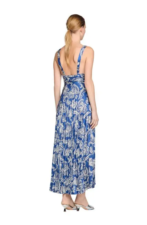 Sandro Floral Print Maxi Dress - Blue/ecru