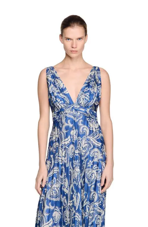 Sandro Floral Print Maxi Dress - Blue/ecru