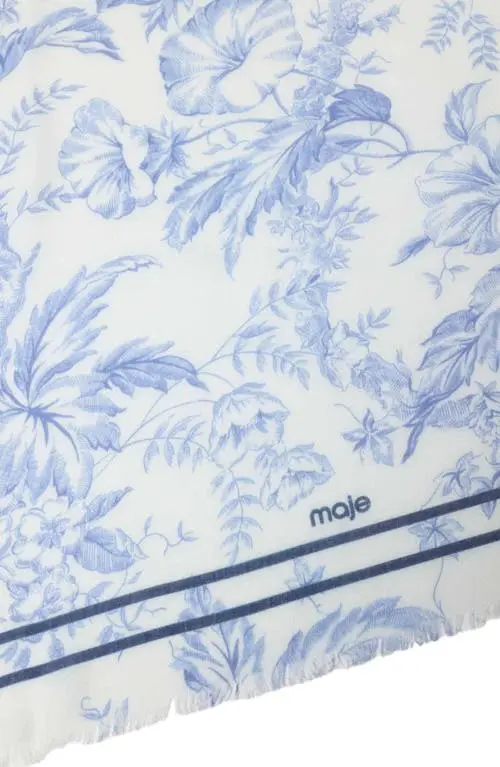 Maje Floral Print Wool Blend Shawl - White/blue