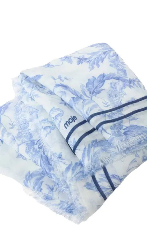 Maje Floral Print Wool Blend Shawl - White/blue
