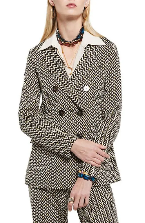 OTTOD'AME Printed Double Breasted Blazer - Ecru