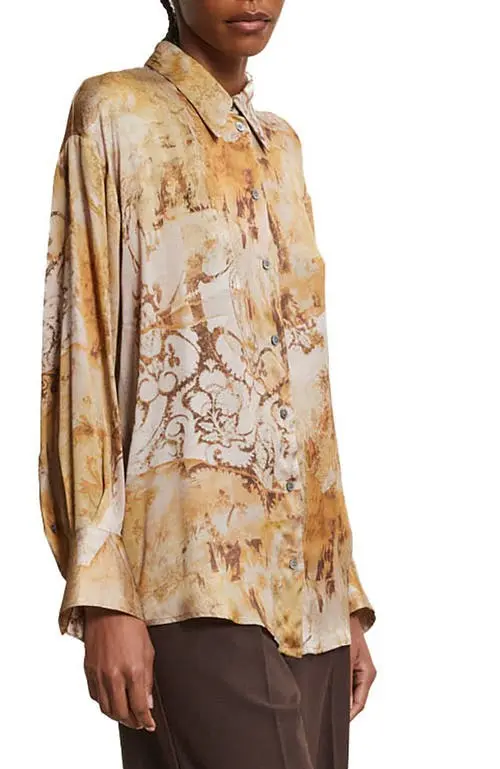 OTTOD'AME Graphic Print Satin Blouse - Beige