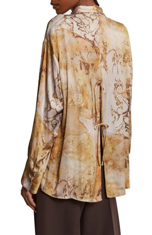 OTTOD'AME Graphic Print Satin Blouse - Beige