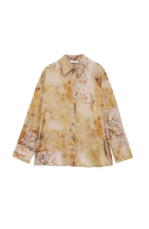 OTTOD'AME Graphic Print Satin Blouse - Beige