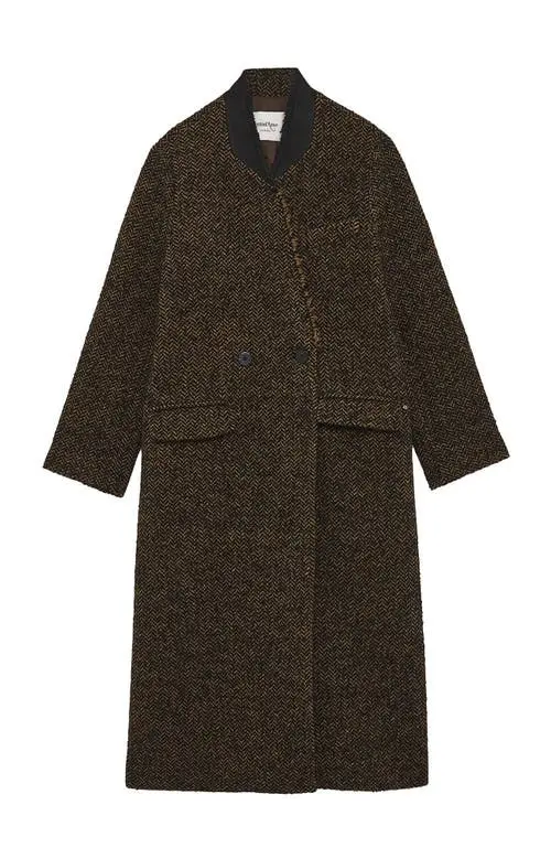 OTTOD'AME Tweed Double-breasted Coat - Brown