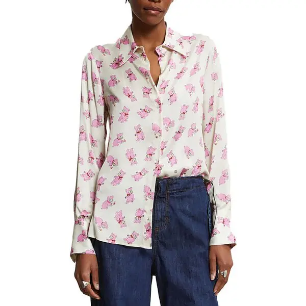 OTTOD'AME Viscose Printed Maxi Shirt - White