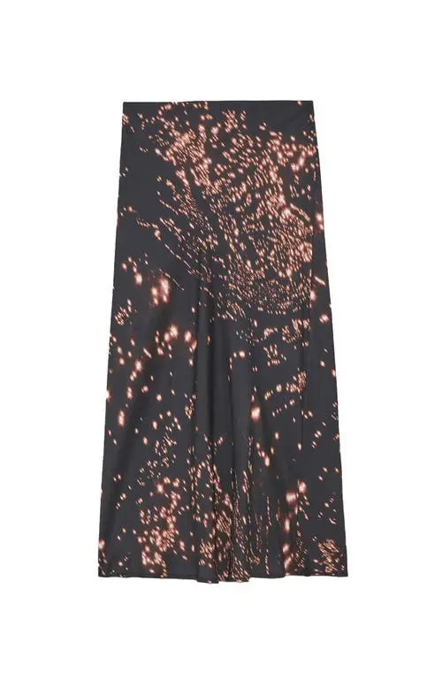 OTTOD'AME Printed Viscose Long Skirt - Black