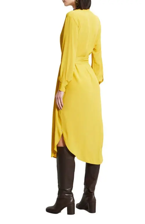 OTTOD'AME Silk-blend Midi Dress With Sash - Yellow