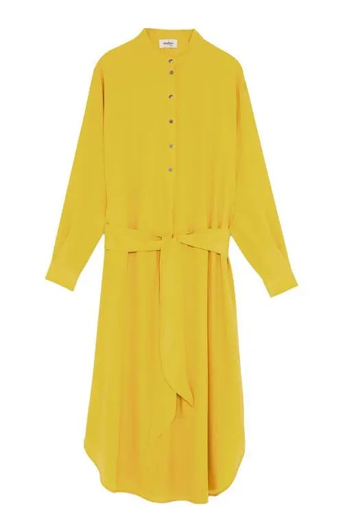 OTTOD'AME Silk-blend Midi Dress With Sash - Yellow