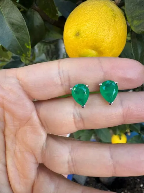GEMMA AZZURRO Pear Emerald Stud Earrings