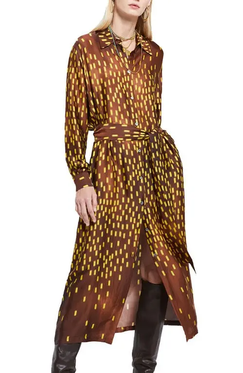 OTTOD'AME Printed Viscose Chemisier With Sash - Brown