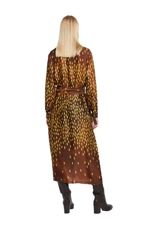 OTTOD'AME Printed Viscose Chemisier With Sash - Brown