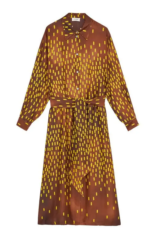 OTTOD'AME Printed Viscose Chemisier With Sash - Brown