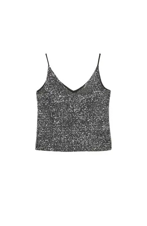 OTTOD'AME Sequin Top - Metallic Silver