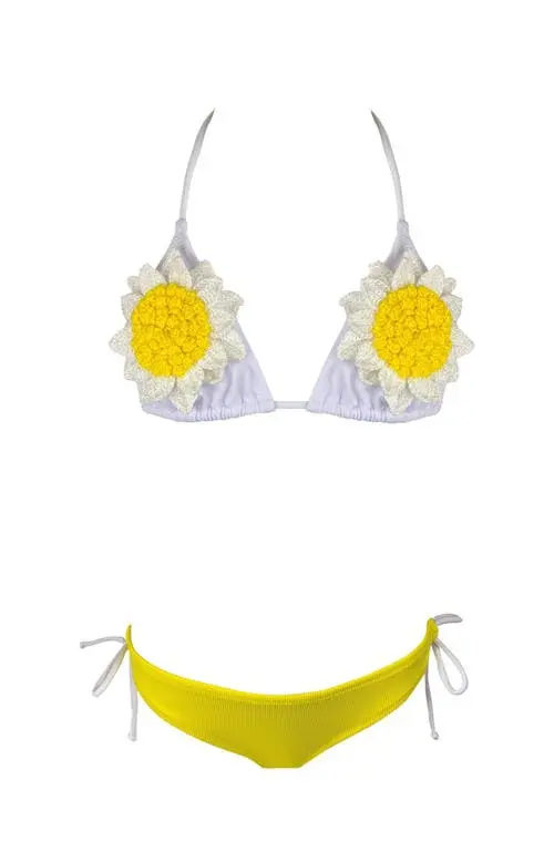 NESSI BYRD 3d Daisy Crochet Triangle Two-piece Bikini - Yellow