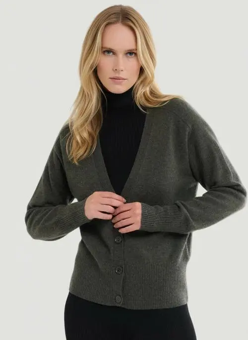 Majestic Filatures Cashmere V-neck Cardigan - Kaki