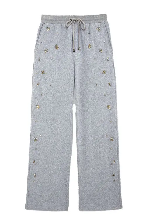 OTTOD'AME Cotton Jogger Trousers With Strass And Drawstring - Grey