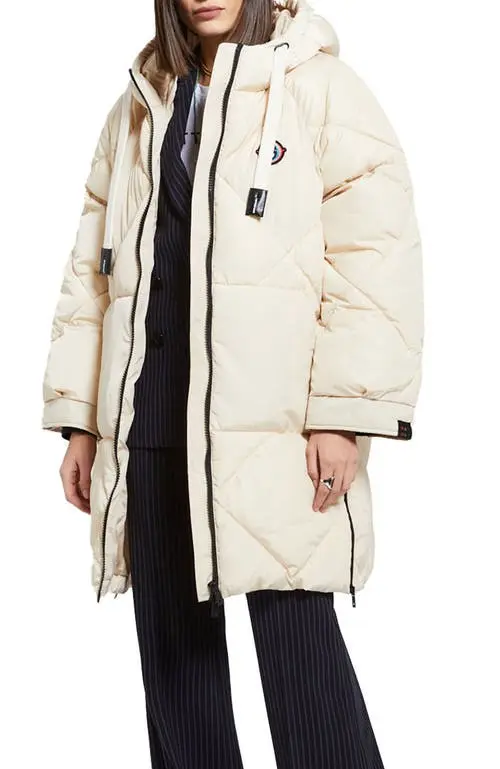 OTTOD'AME Midi Quilted Puffer Jacket - Ecru