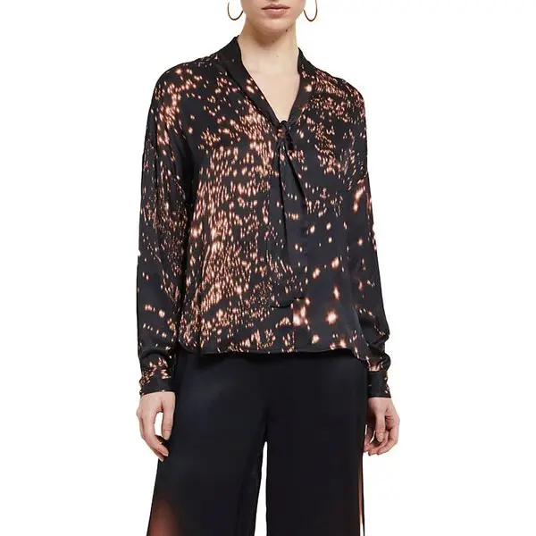 OTTOD'AME Printed Viscose Scarf Neck Shirt - Black