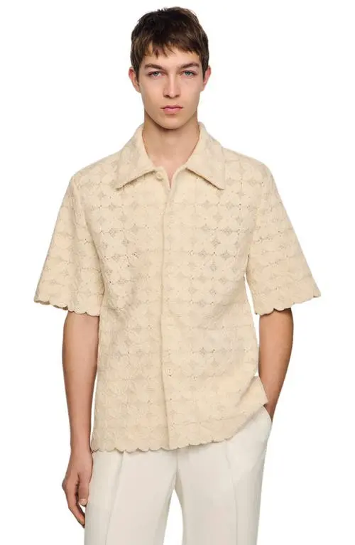 Sandro Cotton Broderie Anglaise Shirt - Ecru