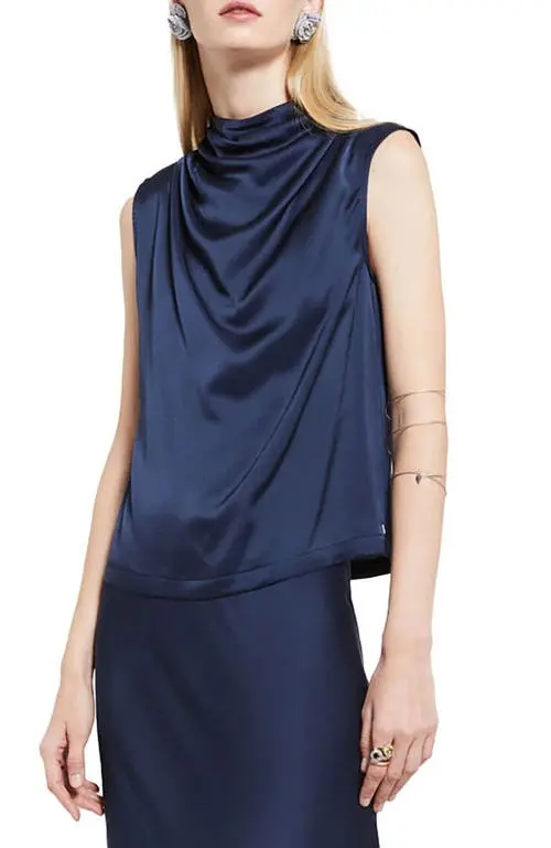 OTTOD'AME Draped Satin Sleeveless Top - Blue