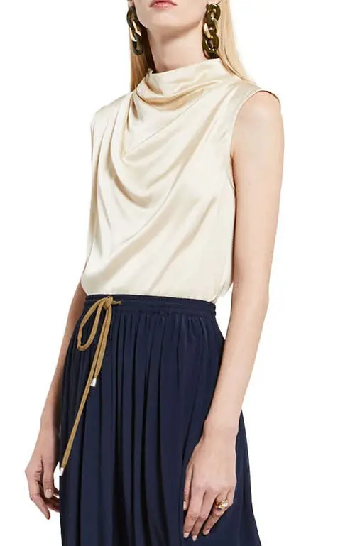 OTTOD'AME Draped Satin Sleeveless Top - Ecru