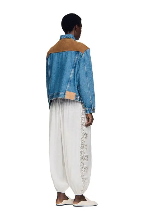 Sandro Denim And Suede Oversized Jacket - Light Bu Jean