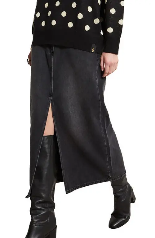 OTTOD'AME Long Denim Skirt - Black