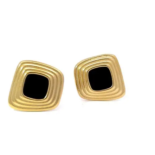 GEMINI JEWELRY Square Frame Stud Earrings - Yellow
