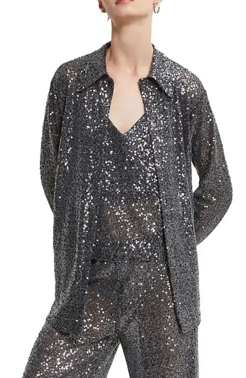OTTOD'AME Sequin Embellished Shirt - Metallic Silver