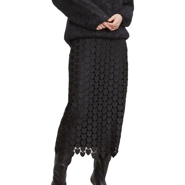 OTTOD'AME Fretworked Midi Skirt With 3d Effect