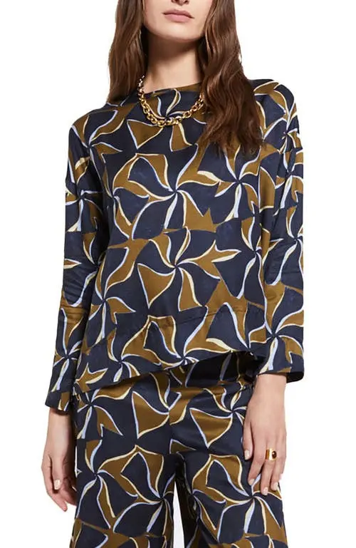 OTTOD'AME Printed Viscose Long Sleeve Blouse - Blue