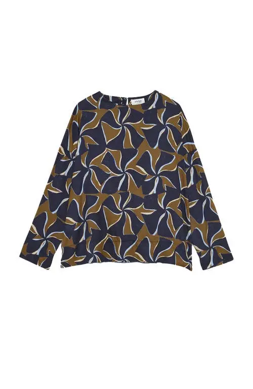 OTTOD'AME Printed Viscose Long Sleeve Blouse - Blue