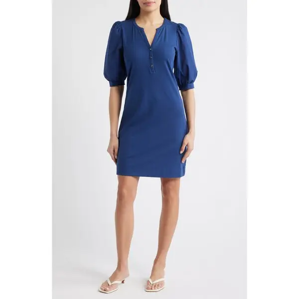 Lilly Pulitzer® Ronson Puff Sleeve Cotton Blend Dress - Low Tide Navy