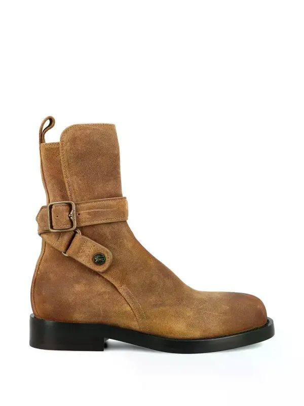 Burberry Waxed Calf Suede Buckle Strap Ankle Boots