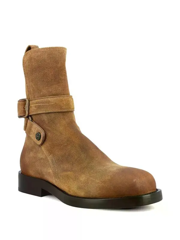 Burberry Waxed Calf Suede Buckle Strap Ankle Boots
