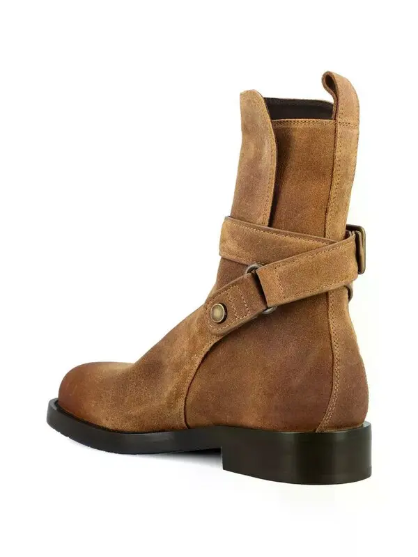 Burberry Waxed Calf Suede Buckle Strap Ankle Boots