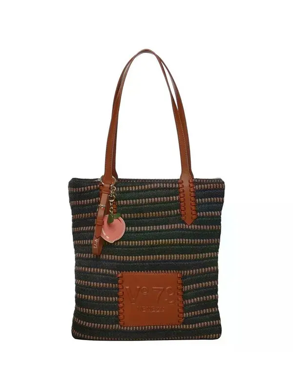 V°73 Striped Top Handle Shoulder Bag - Black