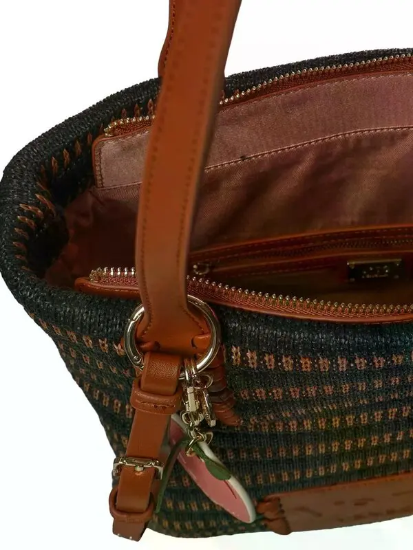 V°73 Striped Top Handle Shoulder Bag - Black