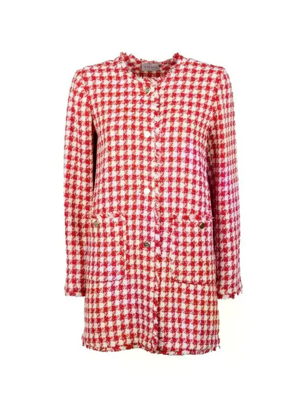 Marella Check-pattern Jacket With Fringed Edges