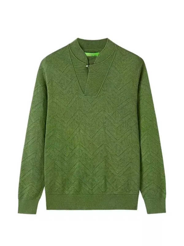 Shanghai Tang V-neck Sweater With Button Embellishment - Green